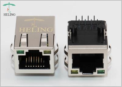 China Right Angle Tab Up RJ45 Female Connector With EMI Finger For PC Card / Motherboards for sale