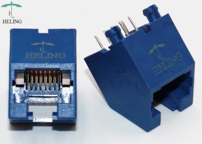 China Unshielded 45 Degree RJ45 Female Connector 8P8C THT Blue Color For Telecom Equipment for sale
