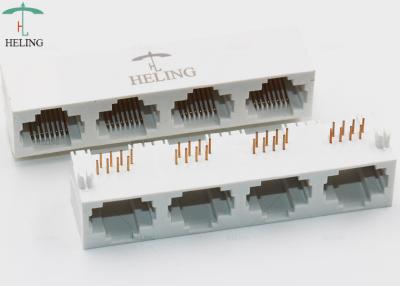 China White Color RJ45 Modular Jack 1 x 4 Ports  Right Angle Tab Up  THT Mounting for sale