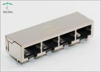 China 1 * 4 Multi - Port RJ45 Female Cat5 Connector Tab Down THT Terminal 12mm Jack Height for sale