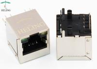 China 180 Degree Vertical RJ45 Jack Through Hole PCB Mount With Green / Yellow LED Aligned for sale