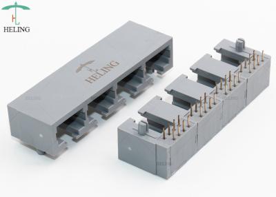 China 8 Pin 4 Port Unshielded Ganged RJ45 Female Connector With Gray Housing for sale