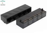 China 1 x 5 Ports 8p8c Black Ganged RJ45 Modular Connector R / A THT Tab Down for sale