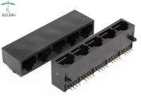 China 1 x 5 Ports 8p8c Black Ganged RJ45 Modular Connector R / A THT Tab Down for sale