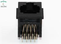 China 1x1 Ports RJ45 Ethernet Connector 180 Degree Black Housing Gold Plating for sale
