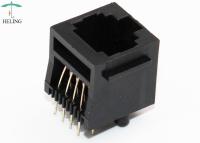 China 1x1 Ports RJ45 Ethernet Connector 180 Degree Black Housing Gold Plating for sale