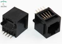 China 1x1 Ports RJ45 Ethernet Connector 180 Degree Black Housing Gold Plating for sale