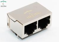 China 1 X 2 Ports RJ45 Lan Jack Brass Shielded Right Angle THT Type Without LED for sale