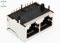 China 1 X 2 Ports RJ45 Lan Jack Brass Shielded Right Angle THT Type Without LED for sale