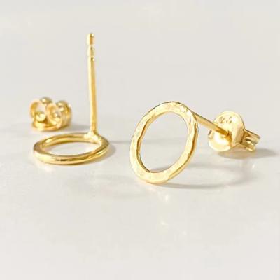 China 14k Solid Yellow Gold Tree Bark Stud Earrings - 0.8-1.2g Fine Jewelry with Natural Texture Design for sale
