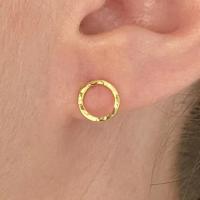 China 14k Solid Yellow Gold Tree Bark Stud Earrings - 0.8-1.2g Fine Jewelry with Natural Texture Design for sale