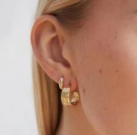 China 14K Gold Plumeria Full Hoop Earrings 7/8 Inch 2.0g Hawaiian Handcrafted Jewelry for sale
