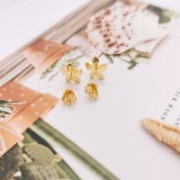 China Classic Small Gold Plumeria Earrings Highlighted 14K Gold Plated 1.5 Inch Length for sale