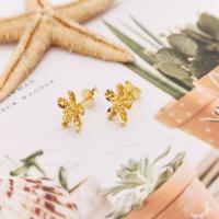 China Classic Small Gold Plumeria Earrings Highlighted 14K Gold Plated 1.5 Inch Length for sale