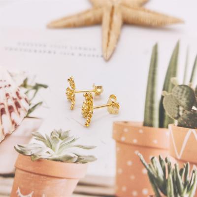 China Classic Small Gold Plumeria Earrings Highlighted 14K Gold Plated 1.5 Inch Length for sale