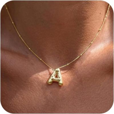 China 14k Gold Plated Custom Initial Bubble Letter Pendant Necklace for Women Trendy Personalized Jewelry for sale