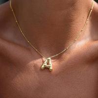 China 14k Gold Plated Custom Initial Bubble Letter Pendant Necklace for Women Trendy Personalized Jewelry for sale