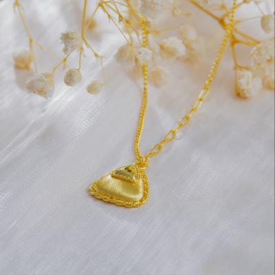 China Qicai 24K Gold Plated Triangle Necklace & Ring Set with 925 Silver Base - Unisex Simple Design for sale
