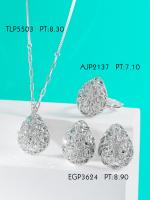 China AU750 Platinum Water Droplet Jewelry Set with IGI Certification - Necklace, Rings & Earrings 95% Pure for sale