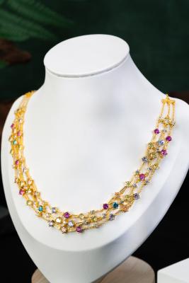 China Vintage Triple Tier Gemstone Sparkling Stone Necklace 45cm Length China for sale