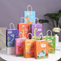 China Brown Kraft Paper Dinosaur Hand Printed Cartoon Shopping Bag for Clothing in Shopping Mall for sale