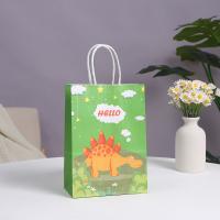 China Brown Kraft Paper Dinosaur Hand Printed Cartoon Shopping Bag for Clothing in Shopping Mall for sale