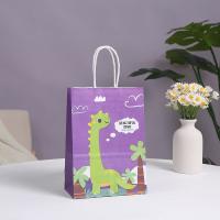China Brown Kraft Paper Dinosaur Hand Printed Cartoon Shopping Bag for Clothing in Shopping Mall for sale