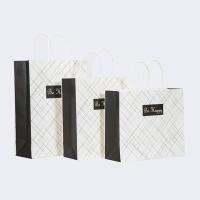 China Fast Food Takeaway Kraft Paper Bag Custom Logo Handle Black White Brown Gravure Printed for sale