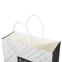 China Fast Food Takeaway Kraft Paper Bag Custom Logo Handle Black White Brown Gravure Printed for sale
