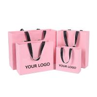 China Custom Order Accepted Luxury Paper Bags with Ribbon Handle and Your Logo on Cardboard for sale