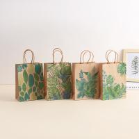 China Gravnre Printing Green Plant Paper Bag for Food Snacks Packaging Mori Party Gift Bag for sale