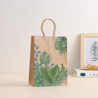 China Gravnre Printing Green Plant Paper Bag for Food Snacks Packaging Mori Party Gift Bag for sale