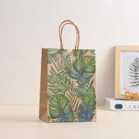 China Gravnre Printing Green Plant Paper Bag for Food Snacks Packaging Mori Party Gift Bag for sale