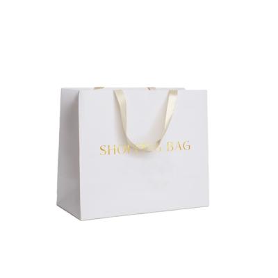 China Customised Small Carry Paper Shopping Bags With Bow Tie Ribbon Handle Customer's Logo for sale