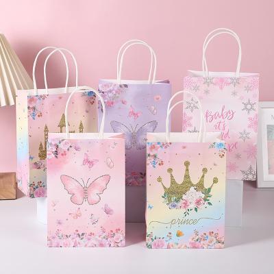 China Custom Boutique Pink Kraft Handle Paper Bags With Gravure Printing And Customized Logo for sale