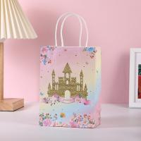 China Custom Boutique Pink Kraft Handle Paper Bags With Gravure Printing And Customized Logo for sale