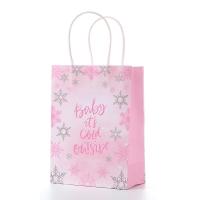 China Custom Boutique Pink Kraft Handle Paper Bags With Gravure Printing And Customized Logo for sale