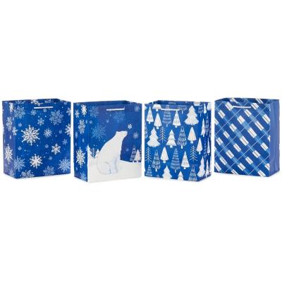 China Custom Blue Shopping Courier Paper Bag With Handle Promotion and Logo Customized Logo for sale
