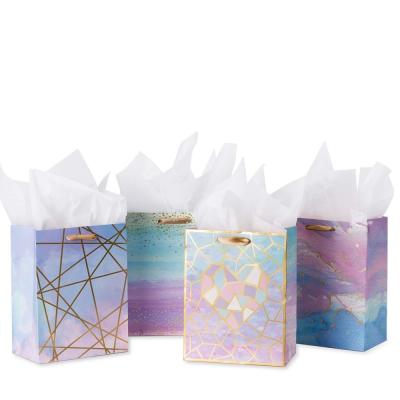 China Designer Folding Glossy Shopping Paper Bag With Ribbon Handle and Gravure Printing for sale