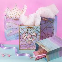 China Designer Folding Glossy Shopping Paper Bag With Ribbon Handle and Gravure Printing for sale