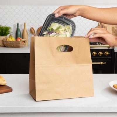 China Custom Die Cut Brown Kraft Bakery Take Out Paper Bags With CMYK 4 Color Offset Printing for sale