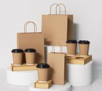 China Food Delivery Packaging Kraft Paper Bag with Your Own Logo and Hand Length Handle for sale