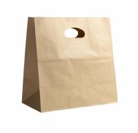 China Custom Die Cut Brown Kraft Bakery Take Out Paper Bags With CMYK 4 Color Offset Printing for sale