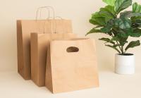 China Custom Die Cut Brown Kraft Bakery Take Out Paper Bags With CMYK 4 Color Offset Printing for sale