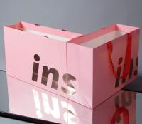 China Hand Length Handle Ins Style Pink Paper Bags for Boutique Gift Craft Shopping Custom Order for sale