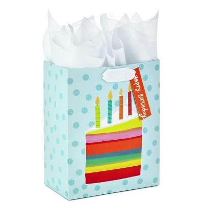 China Customized Logo CMYK 4 Color Offset Printing Blue Paper Bag for Kids Birthday Souvenir for sale