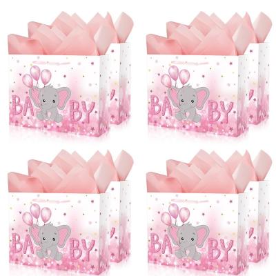 China Foldable Large Eco Reusable Baby Girl Pink Cartoon Gift Carry Card Paper Shopping Bag for sale