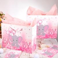China Foldable Large Eco Reusable Baby Girl Pink Cartoon Gift Carry Card Paper Shopping Bag for sale