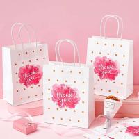 China Customized Logo Kraft Paper Bags with Hand Length Handle and Thank You Gift Carrier for sale