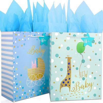 China Extra Large High End Reusable Cute Cartoon Baby Gift Tote Packaging Shopping Paper Bag for sale